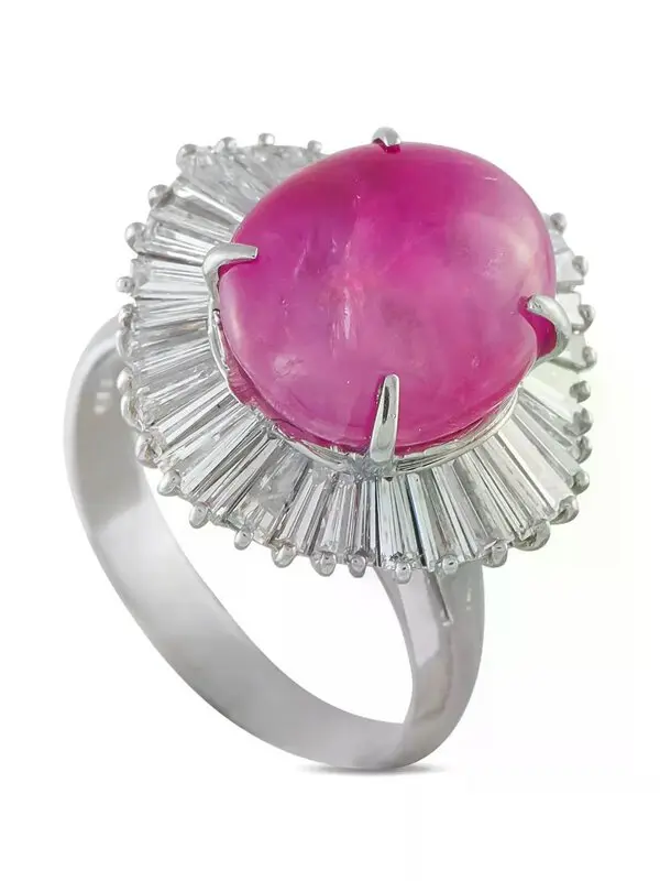LB EXCLUSIVE Platinum Ring With Cabochon-cut Ruby And Baguette-cut Diamonds - Silver