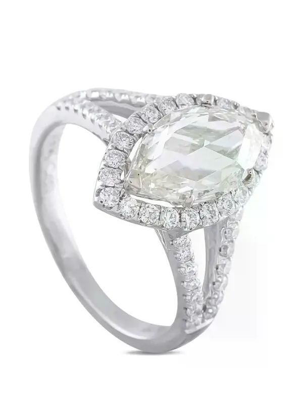 LB EXCLUSIVE 18k White Gold Marquise-cut Diamond Halo Ring - Silver