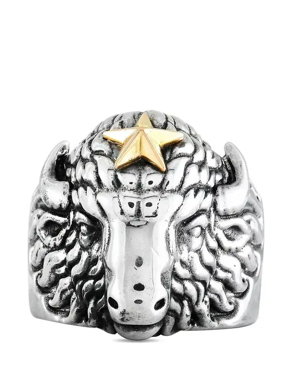 KING BABY STUDIO Sterling Buffalo Head Star Ring - Silver