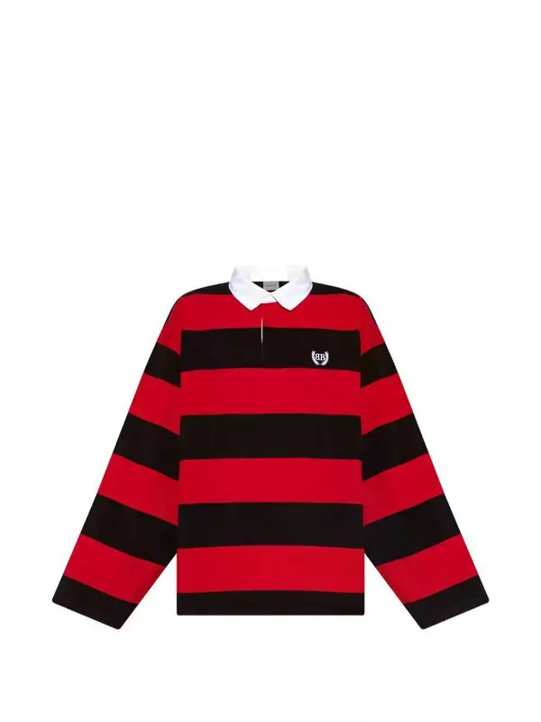 Balenciaga Striped Embroidered-logo Polo Shirt - Red