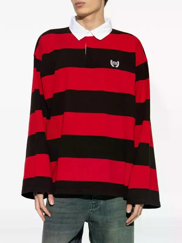 Balenciaga Striped Embroidered-logo Polo Shirt - Red