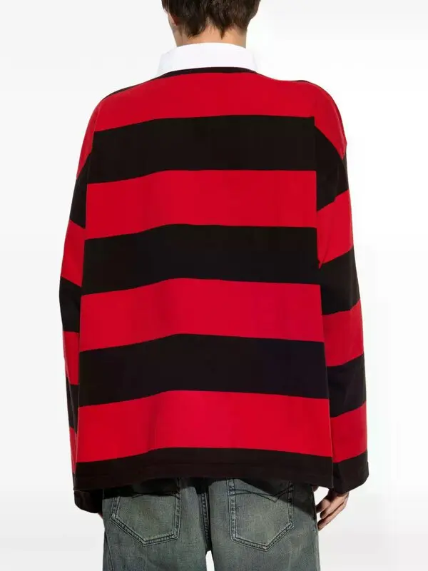 Balenciaga Striped Embroidered-logo Polo Shirt - Red