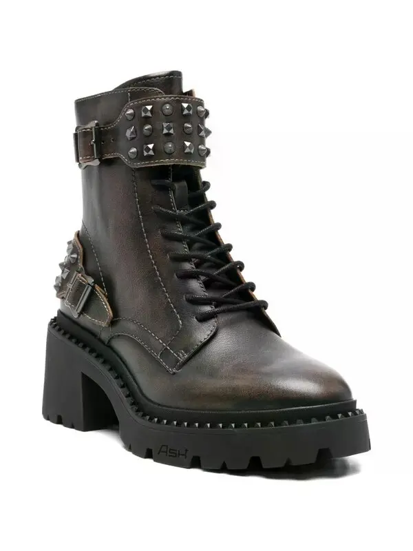 Ash Stud Embellished Buckled Lace Up Boots