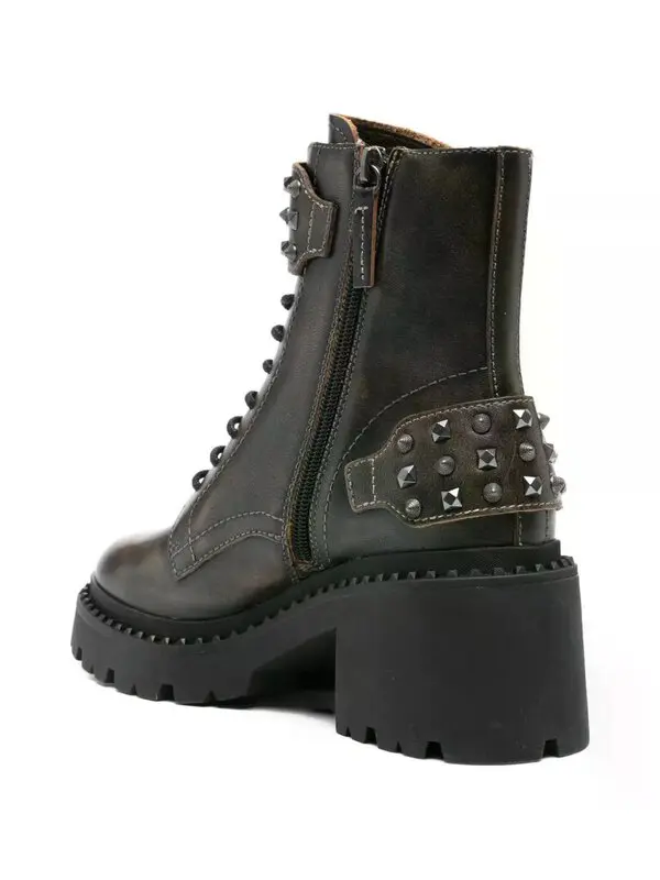 Ash Stud Embellished Buckled Lace Up Boots