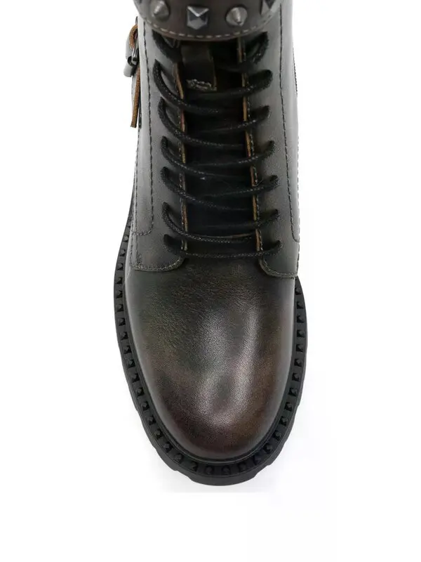 Ash Stud Embellished Buckled Lace Up Boots