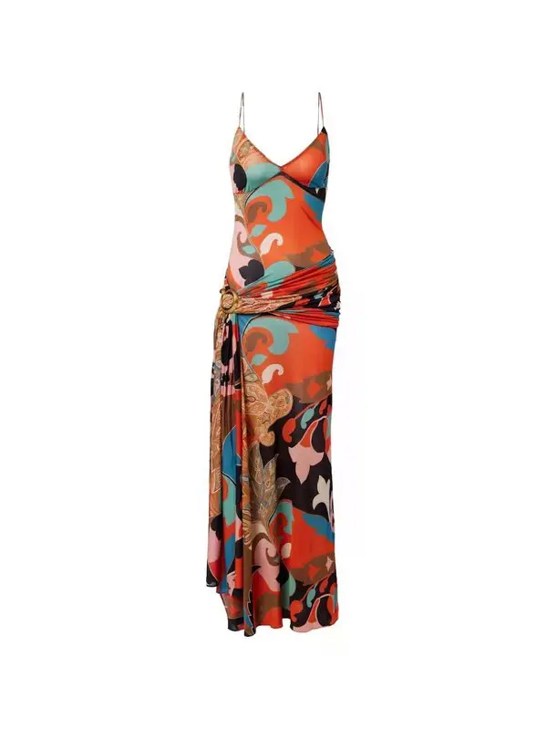 Etro Paisley Print Gathered Maxi Dress - Orange