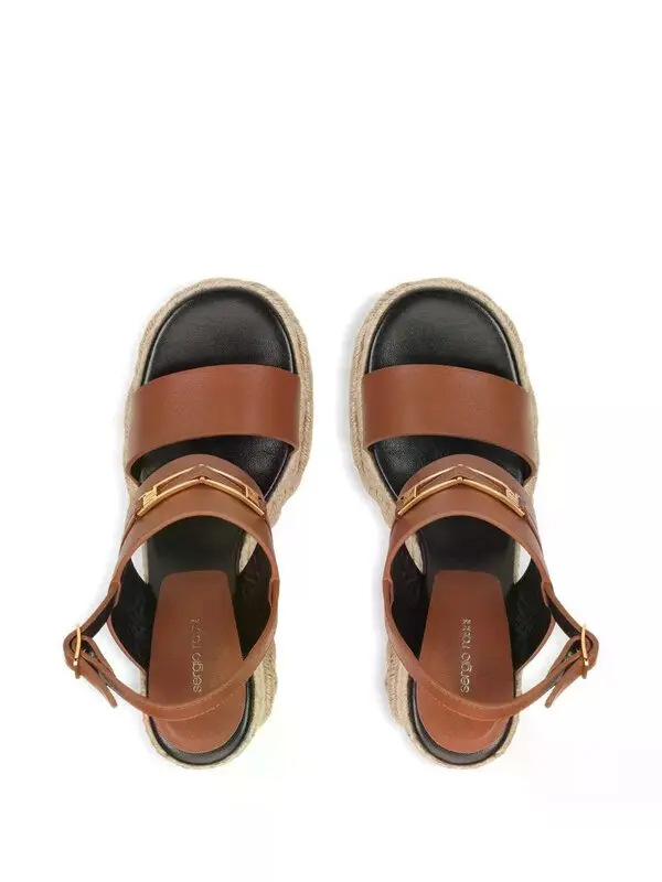 SERGIO ROSSI Gold-tone Hardware Leather Wedge Sandals