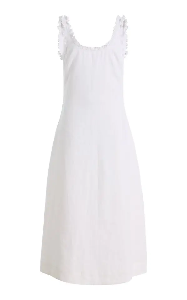 Posse Florence Ruffled Linen Midi Dress - Ivory