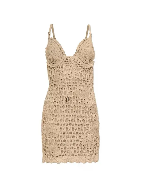 Attico Crochet-knit Mini Dress - Neutrals