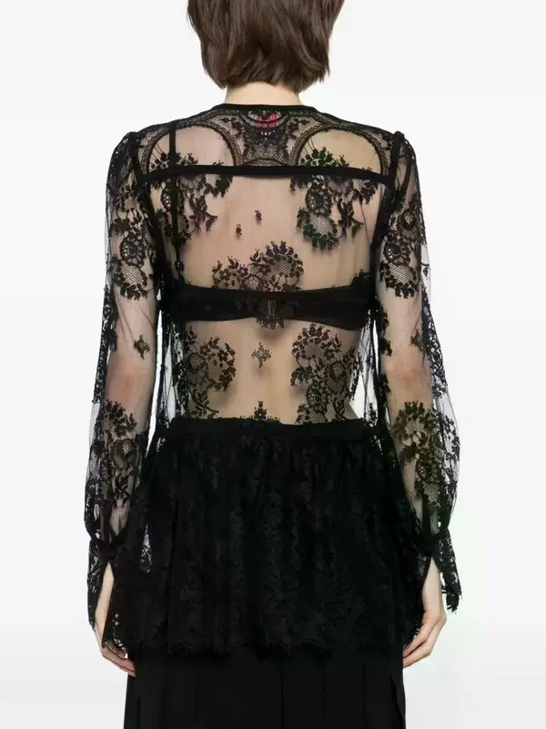 FETICO Lace-panelled Peplum-hem Blouse