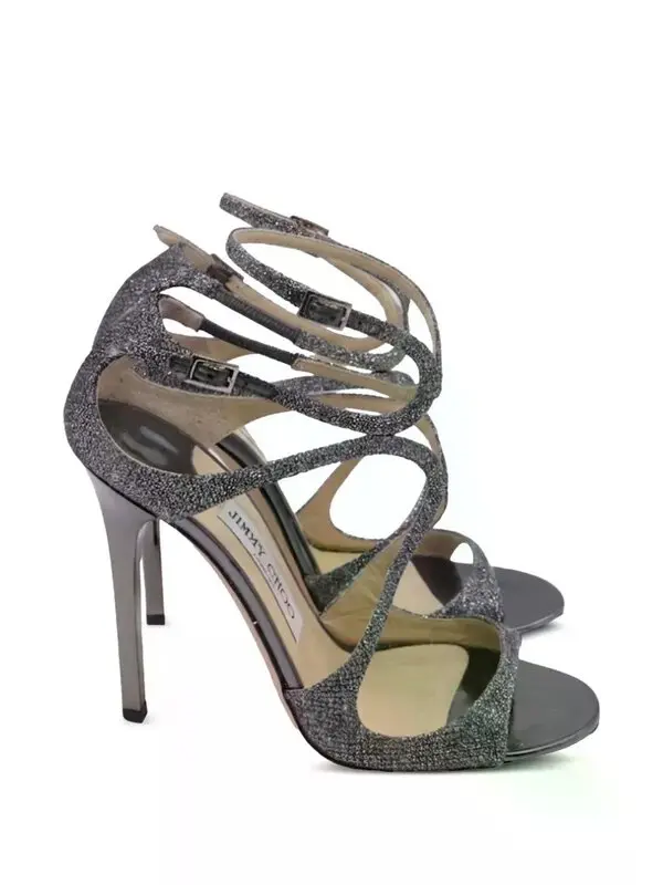 JIMMY CHOO Tone Glitter Crossover Stiletto Heel Sandals - Silver