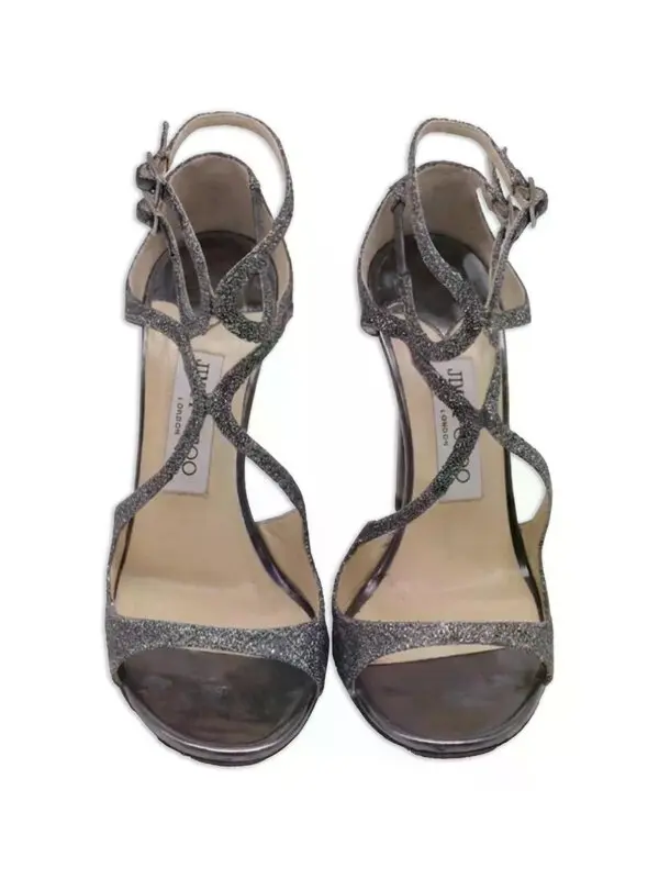 JIMMY CHOO Tone Glitter Crossover Stiletto Heel Sandals