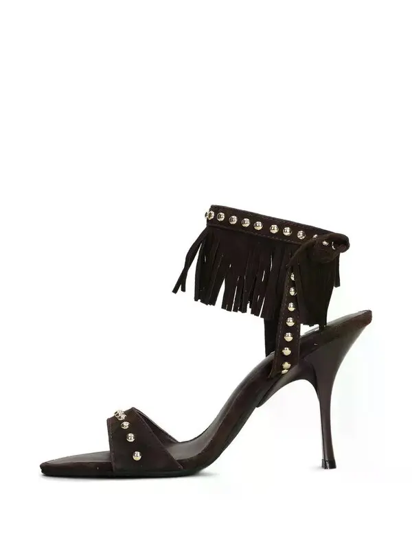 MARC ELLIS Fringed Stud-embellished Sandals - Brown