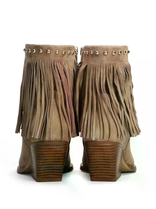 MARC ELLIS Fringed Studded Ankle Boots - Neutrals