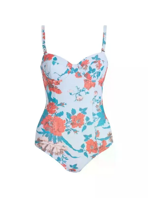 Erdem Floral Print Moulded Cup Swimsuit - Blue