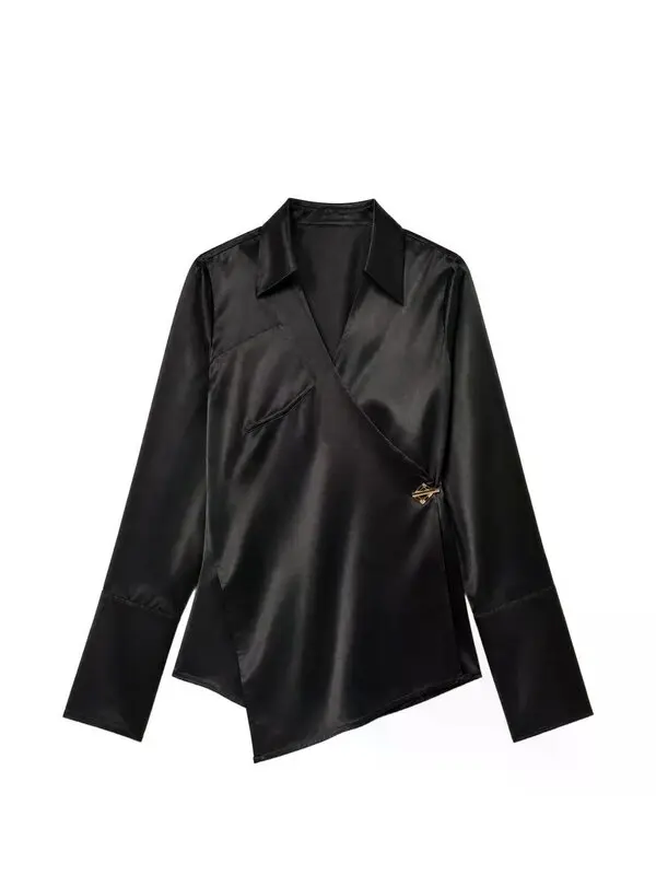 DANAME Wrap-style Satin-finish Blouse - Black