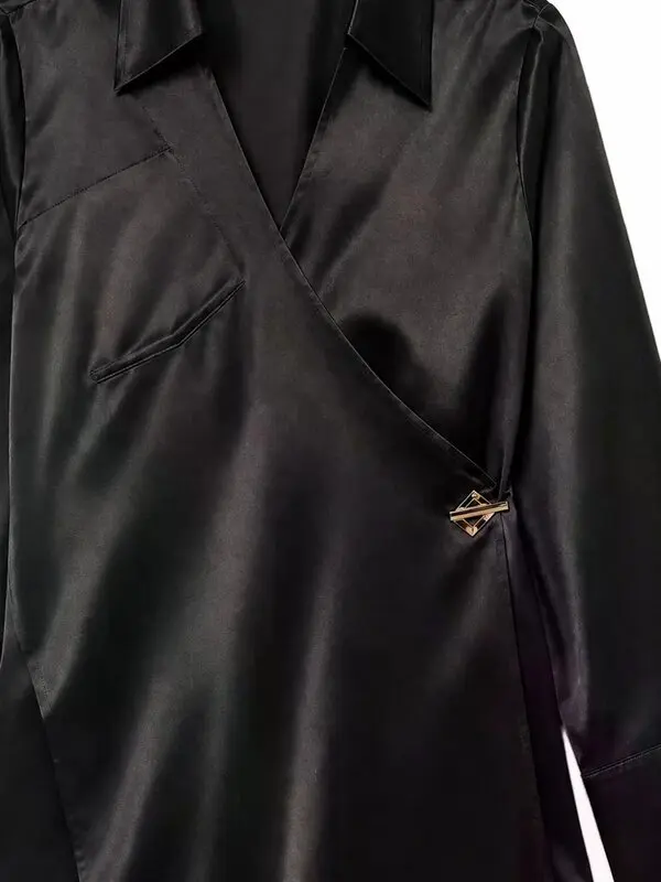 DANAME Wrap-style Satin-finish Blouse - Black