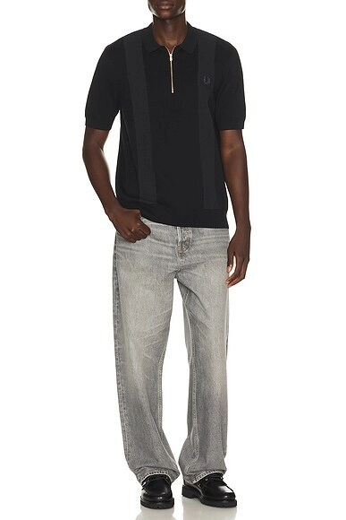 Fred Perry Panel Detail Knitted Polo - Black