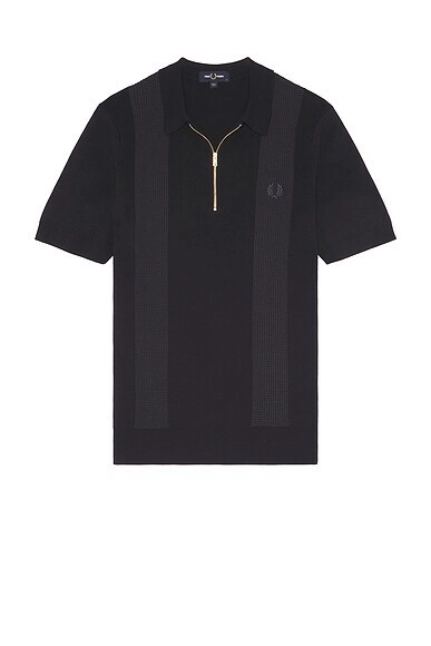 Fred Perry Panel Detail Knitted Polo - Black