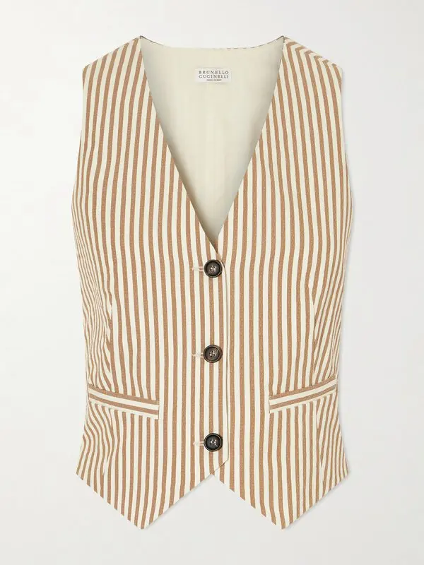 Brunello Cucinelli Striped Cotton-blend Seersucker Vest