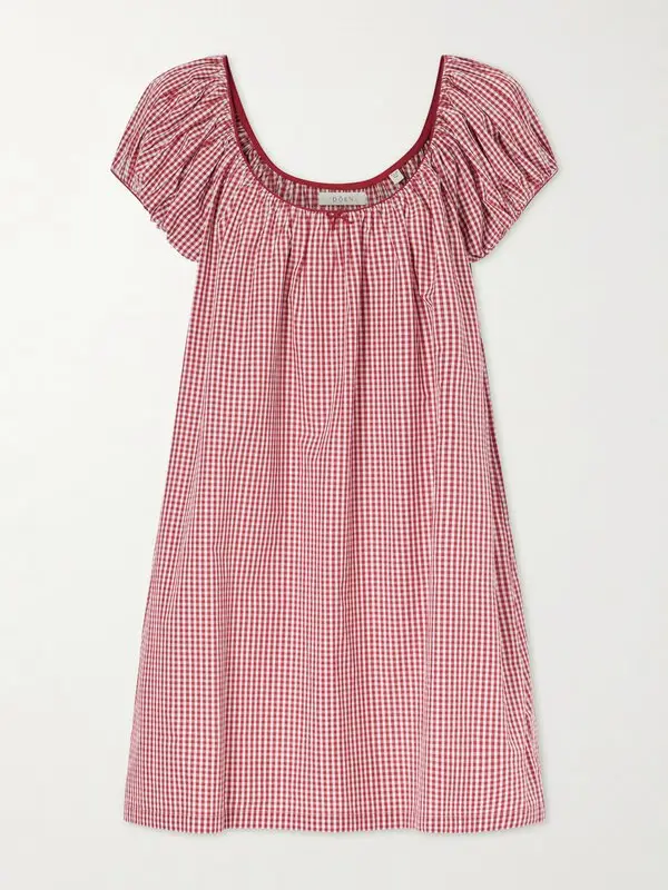 DÔEN Julia Gathered Checked Organic Cotton Midi Dress