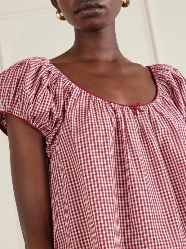 DÔEN Julia Gathered Checked Organic Cotton Midi Dress