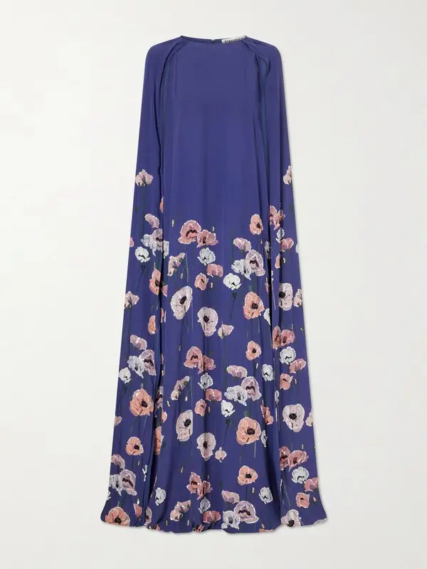 Bernadette Minnie Cape-effect Embroidered Sequin Gown - Purple