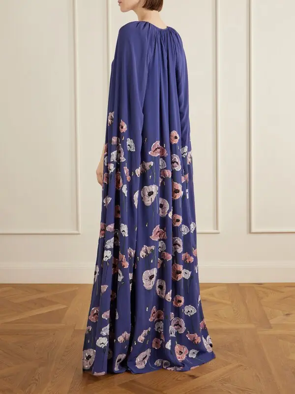 Bernadette Minnie Cape-effect Embroidered Sequin Gown - Purple
