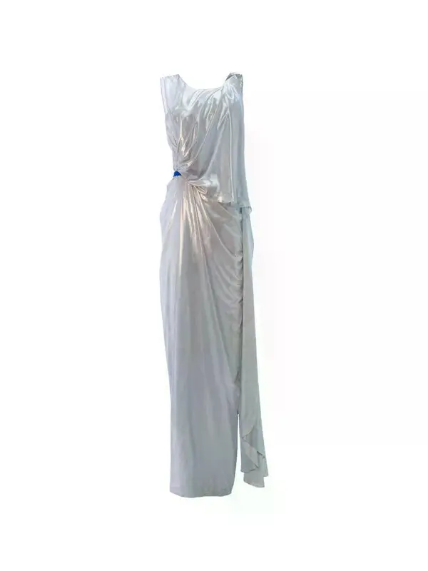 GEMY MAALOUF Asymmetrical Pleated Metallic Dress - Silver