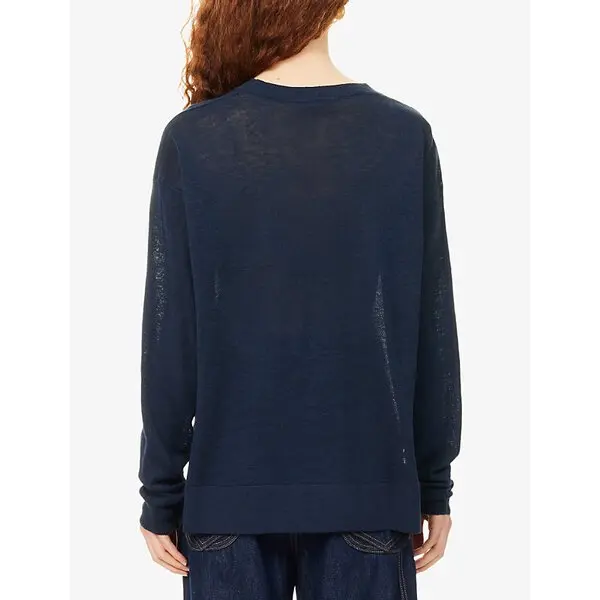 Max Mara Long-sleeve Linen-knit Jumper - Navy