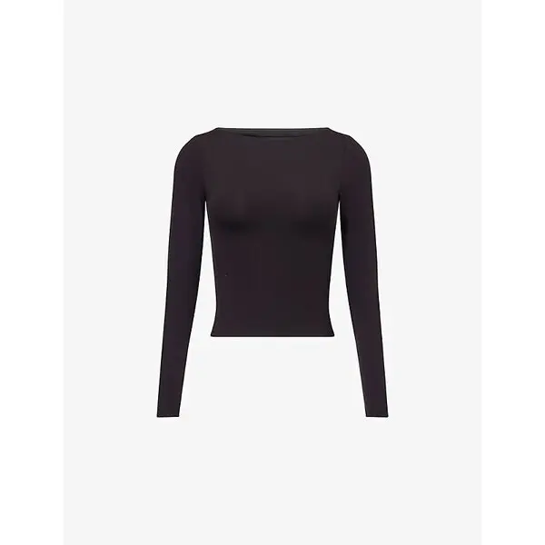 TALA 365 Boat-neck Long-sleeve Stretch-jersey Top - Shadow Black