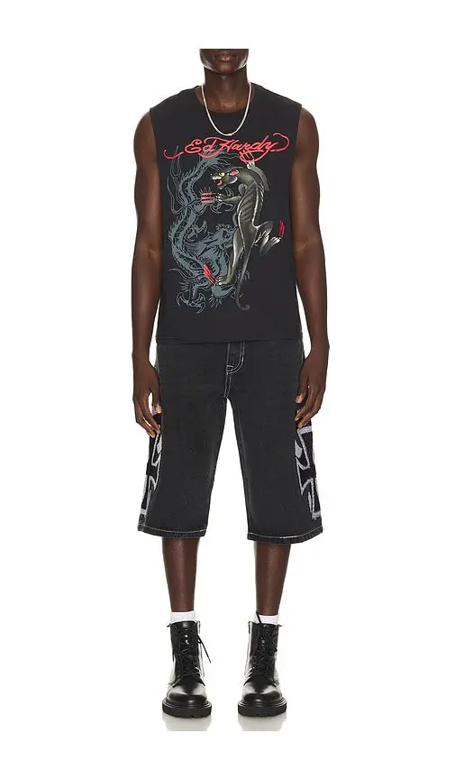Ed Hardy Panther Rose Cut Off Tee In . Also