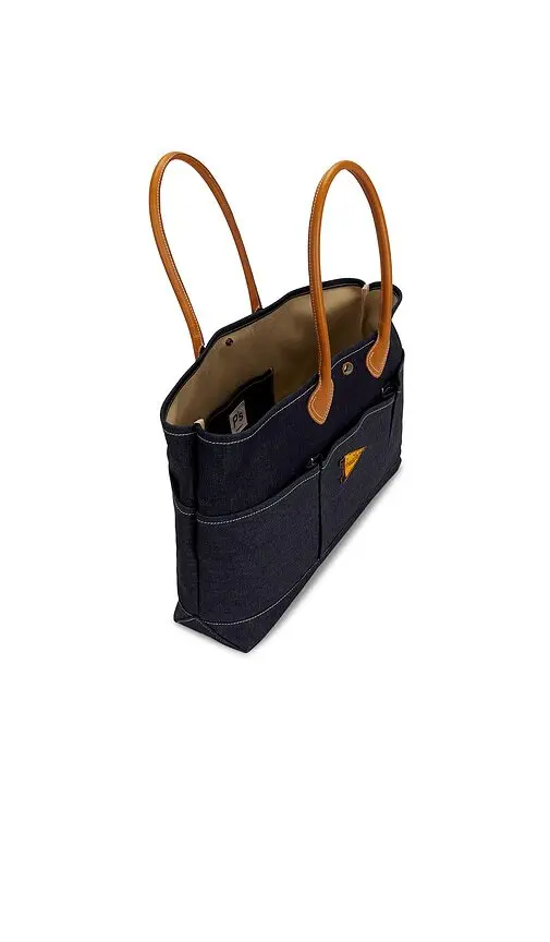 President's Denim Tote Bag With Leather Straps - Navy