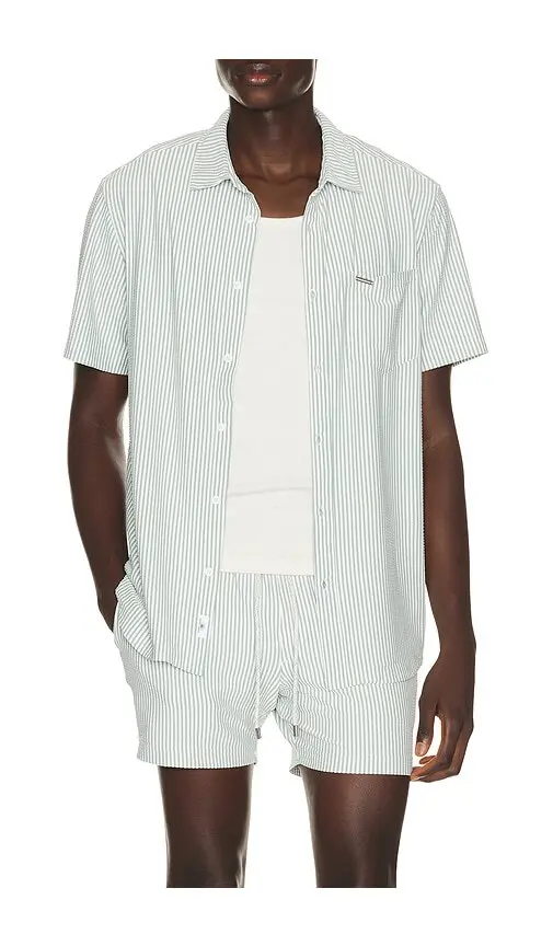 VINTAGE SUMMER Stripe Knit Button Down Shirt In . Also - Green