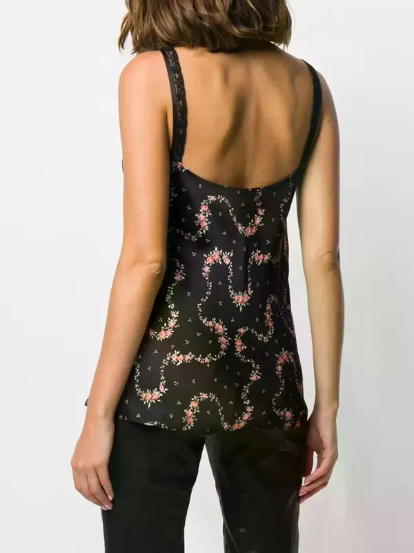 Rabanne Floral Print Lace Trim Cami Top