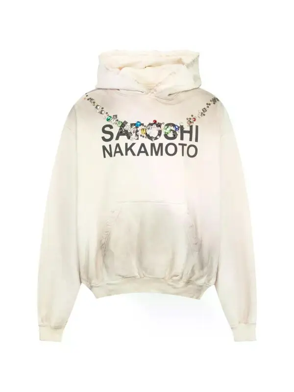SATOSHI NAKAMOTO Crystal Embellished Logo Print Hoodie
