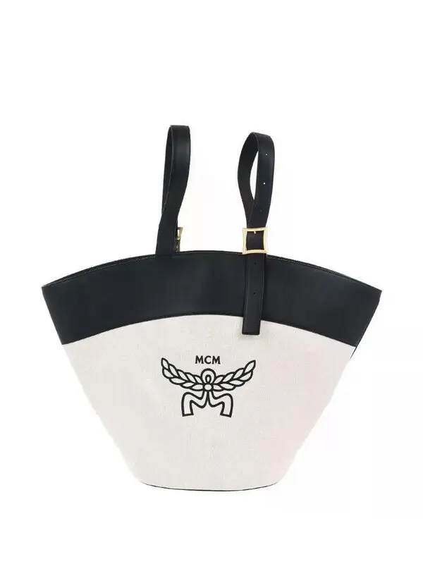 Mcm Himmel Logo-print Buckle-detail Tote Bag - Neutrals