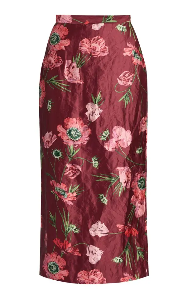 Erdem Floral Textured Satin Midi Skirt - Multi