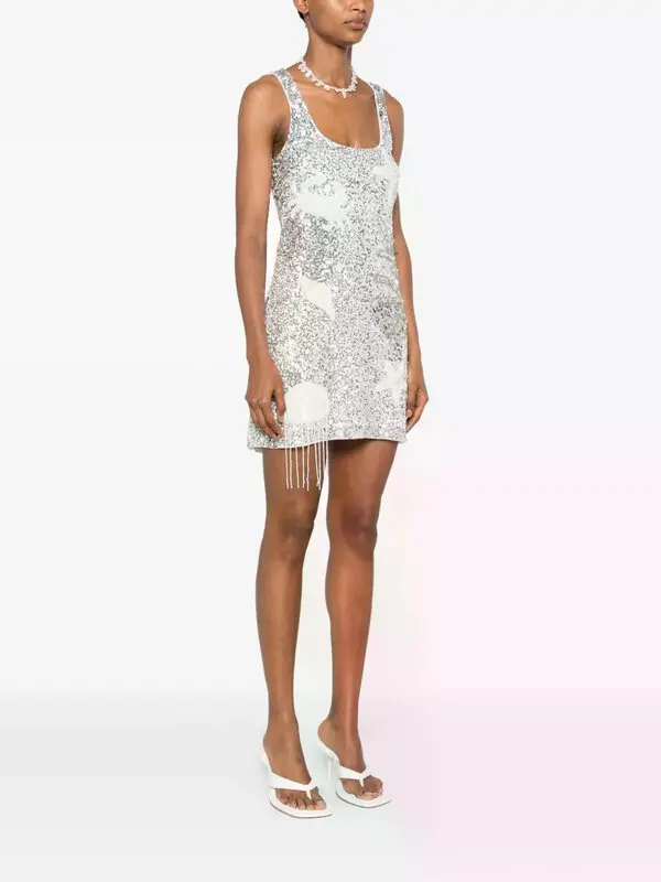 LESLIE AMON Embellished Mini Dress - Silver