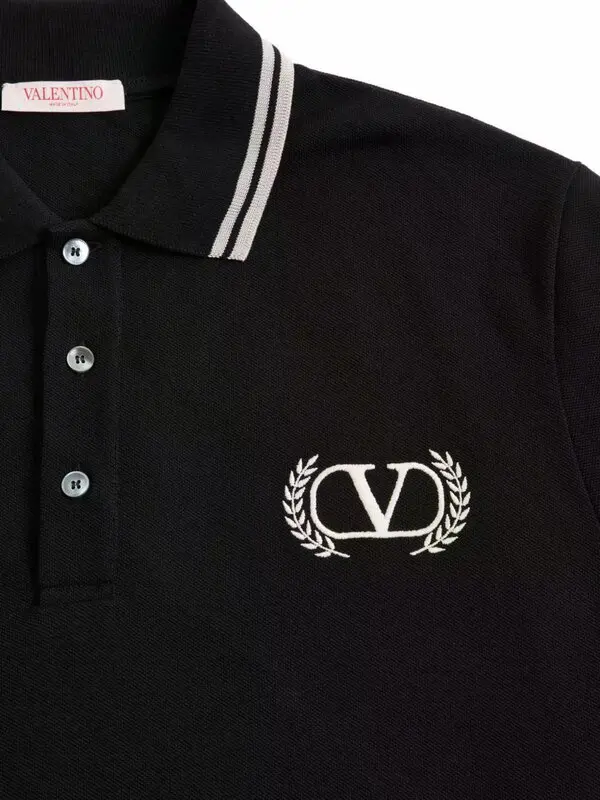 Valentino Garavani Cotton-pique Polo Shirt With Maison Embroidery - Black