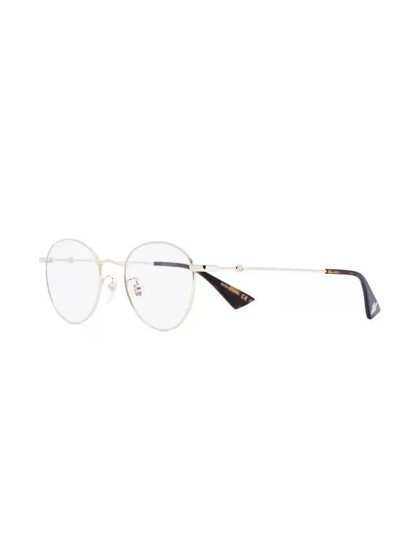Gucci Round Frame Glasses With Bee Detail - Gold