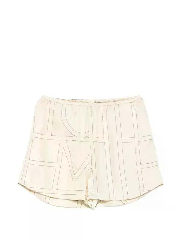 TOTEME Ivory Silk Monogram Print Shorts - Neutrals