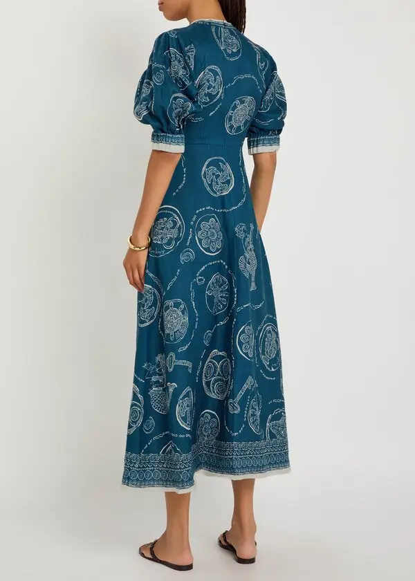 ALEMAIS Alémais Printed Linen Midi Dress