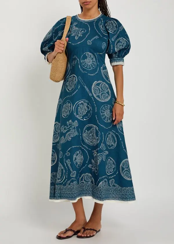 ALEMAIS Alémais Printed Linen Midi Dress