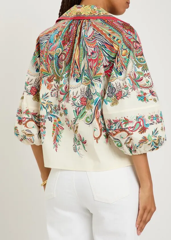 Etro Printed Balloon-sleeve Cotton-poplin Top - Multicoloured