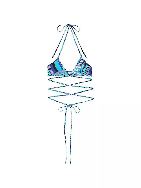 Emilio Pucci Vivara-print Wrap-around Triangle Bikini Top - Blue