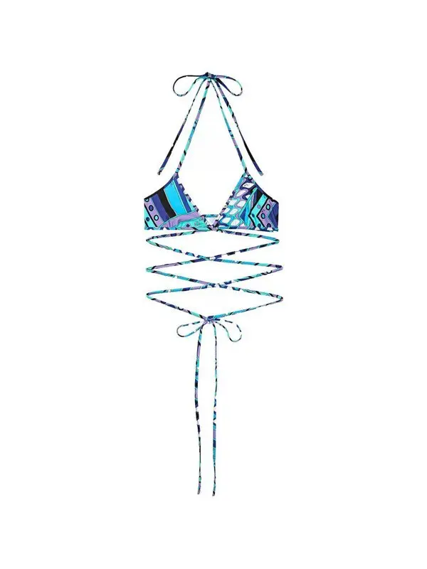 Emilio Pucci Vivara-print Wrap-around Triangle Bikini Top - Blue