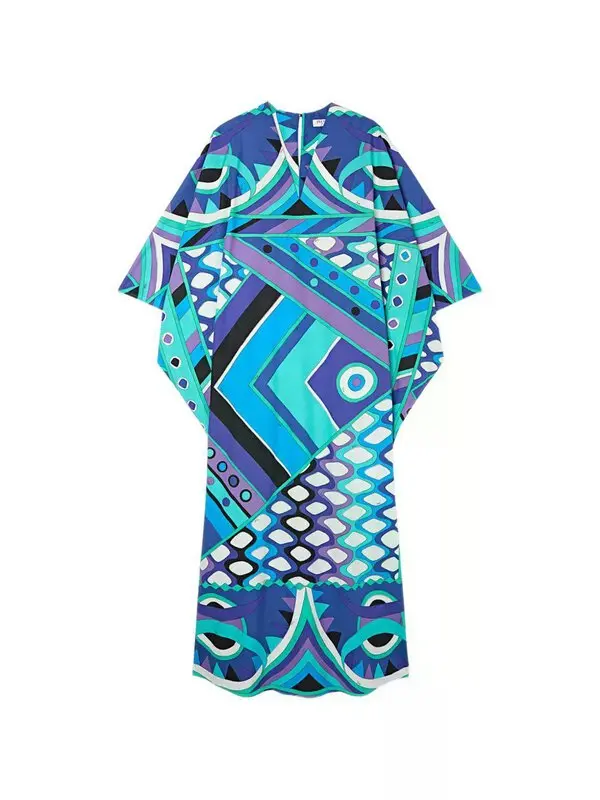 Emilio Pucci Vivara Print V-neck Kaftan - Blue