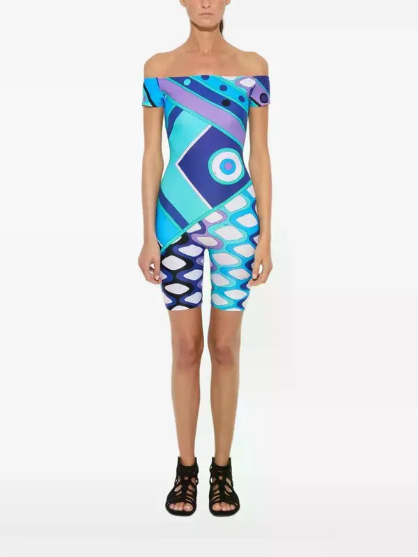 Emilio Pucci Vivara Iride-print Off-shoulder Playsuit - Blue