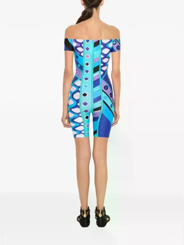 Emilio Pucci Vivara Iride-print Off-shoulder Playsuit - Blue